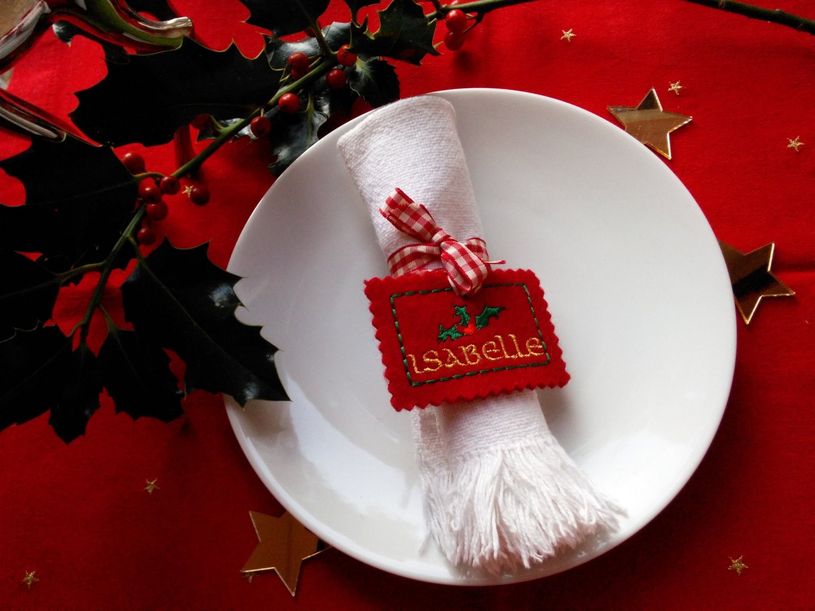 Christmas Themed Personalised Name Tag Embroidered Onto Red - Etsy UK