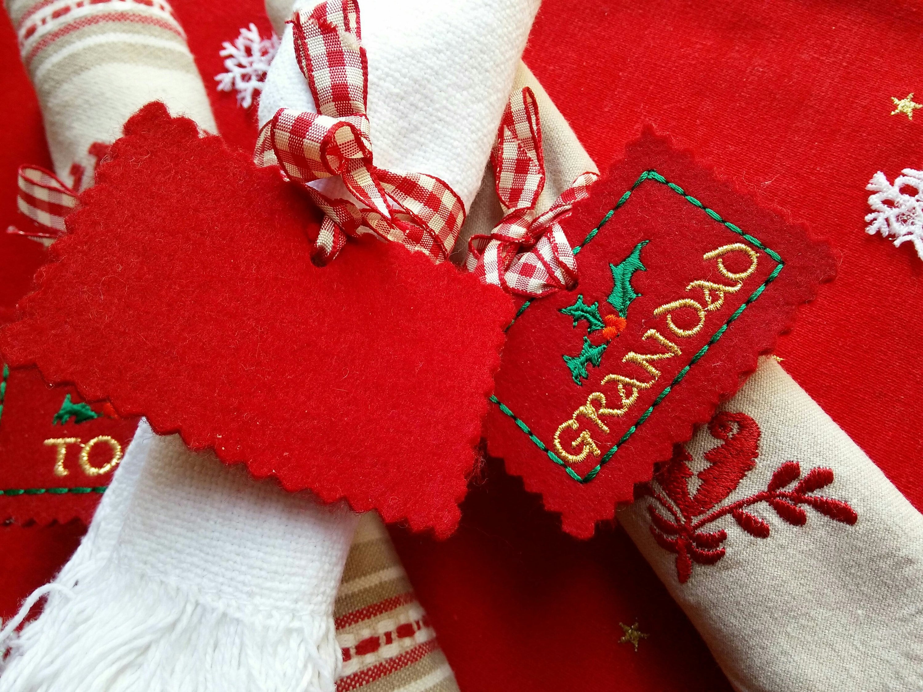 Christmas Themed Personalised Name Tag Embroidered Onto Red - Etsy UK