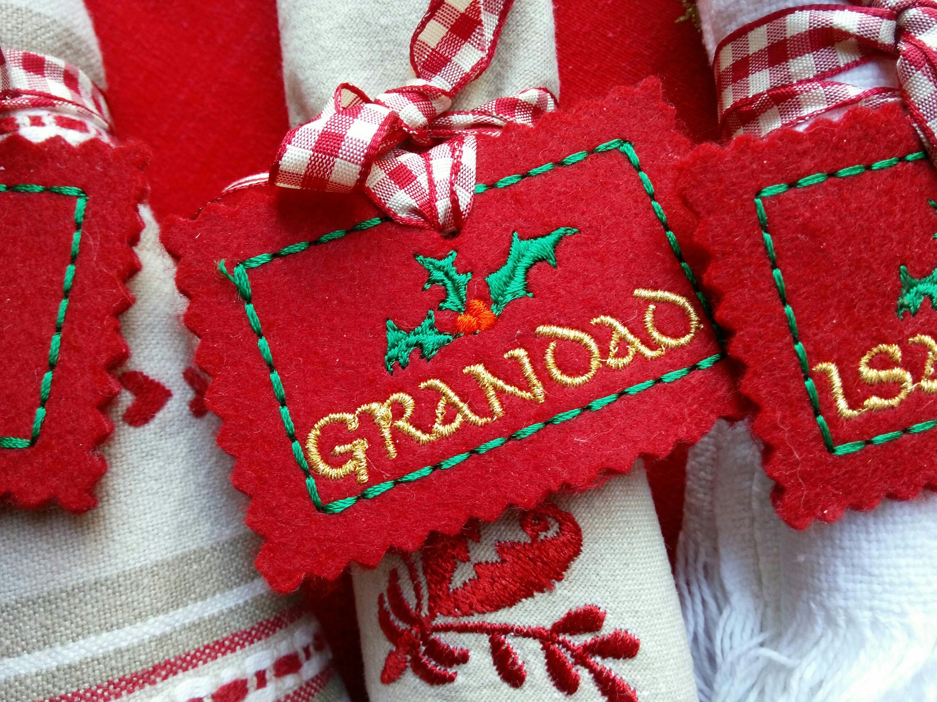 Christmas Themed Personalised Name Tag Embroidered Onto Red - Etsy UK