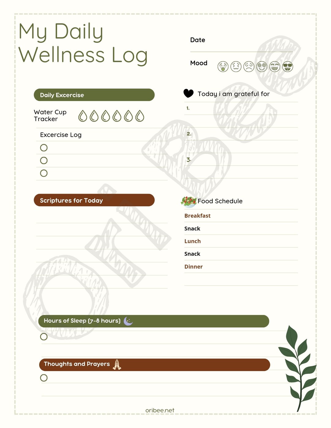 Daily Wellness Log: Printable, Planner, Spiritual Health, Self Care - Etsy