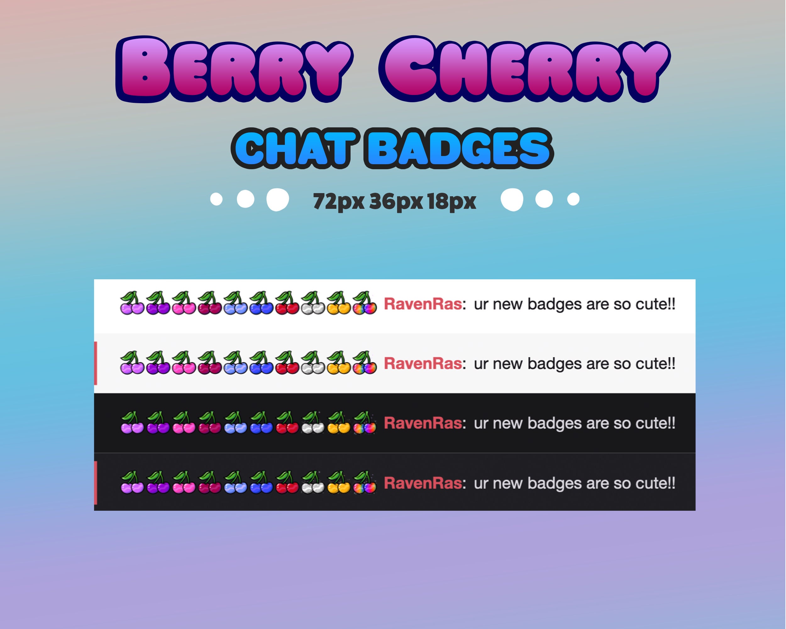 Retro Cute Cherry Chat Badges for Twitch, Sub Badges, Bit Badges, Etc ...