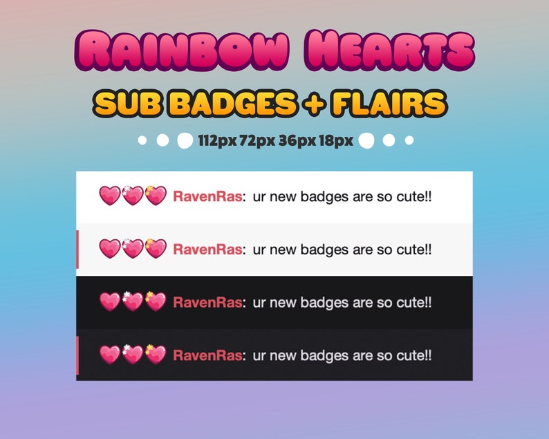 Retro Cute Heart Chat Badges and Flairs for Twitch, Sub Badges, Bit ...