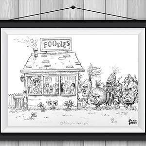 Foodie Fight Humor Signed by Artist Print, Southworth Heavy Linen Paper ...