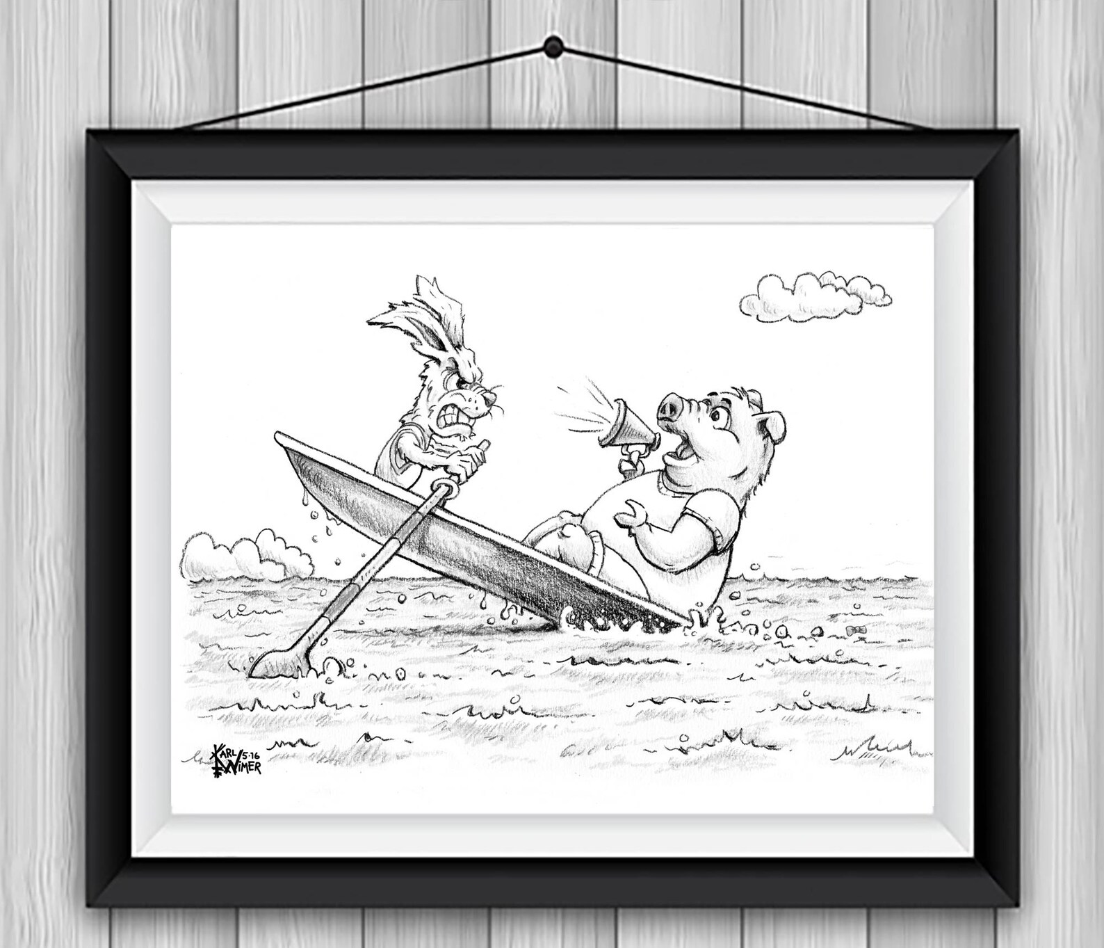 Pig Rabbit Crew Cartoon Illustration Signed by Artist Print | Etsy