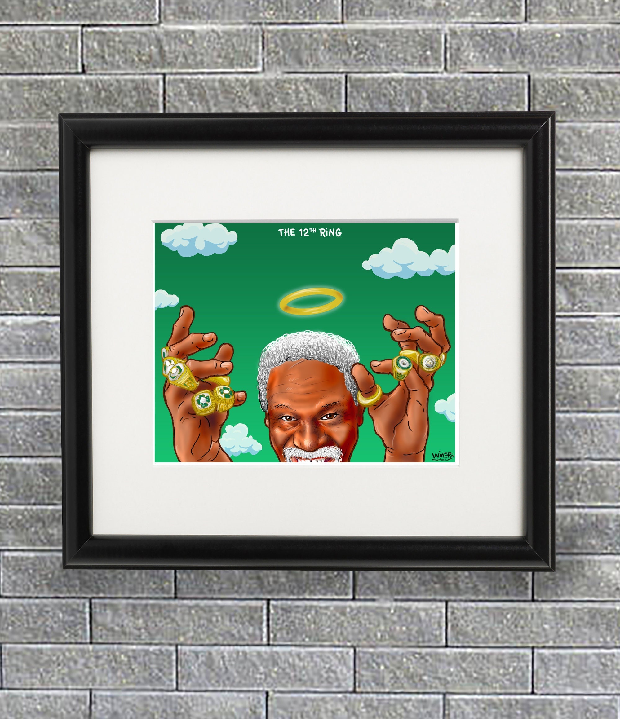 Bill Russell's 12th Ring Cartoon Illustration Signed by Artist Print ...