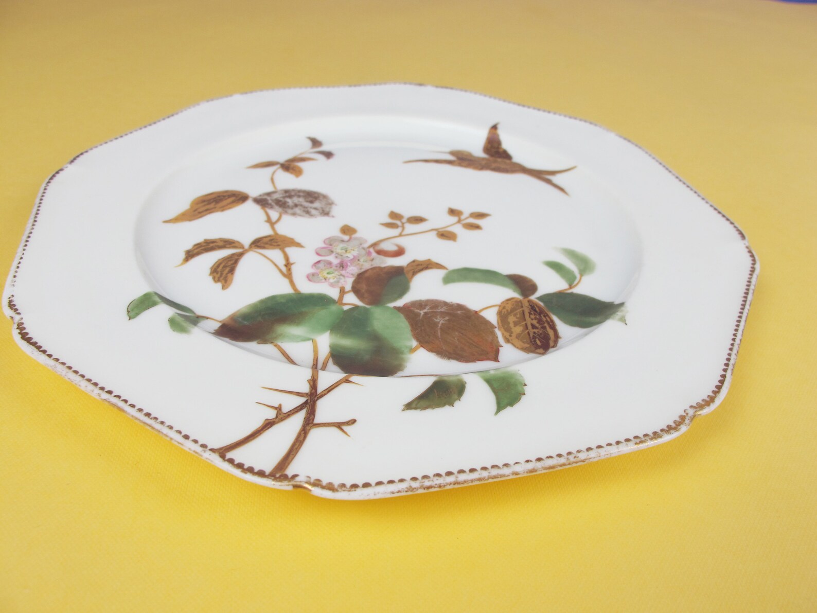 Beautiful Antique Plate. Octagonal With Handpainted Bird - Etsy