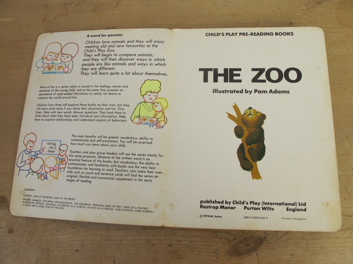 The Zoo - Vintage Board Book Illustrated by Pam Adams 1974 - Etsy