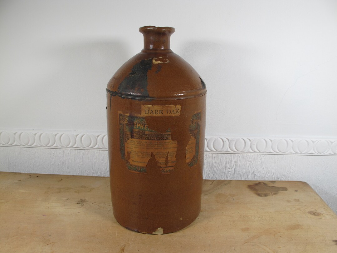 Vintage Large Ceramic Flagon. Original Paper Label for Dark Oak ...