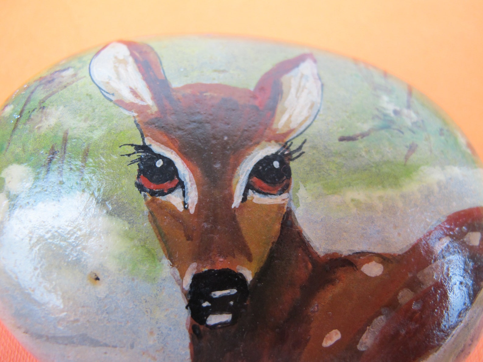 Vintage Hand Painted Deer Stone. Stone Painting, Rock Art. Vintage ...