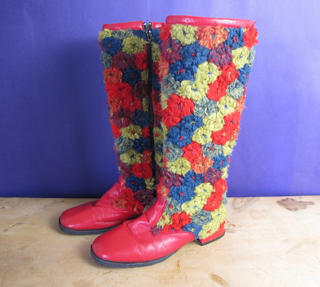 Vintage Red Leather Furry Boots, Low Heel, Size UK 4 / US 6 / EU 37 - Etsy