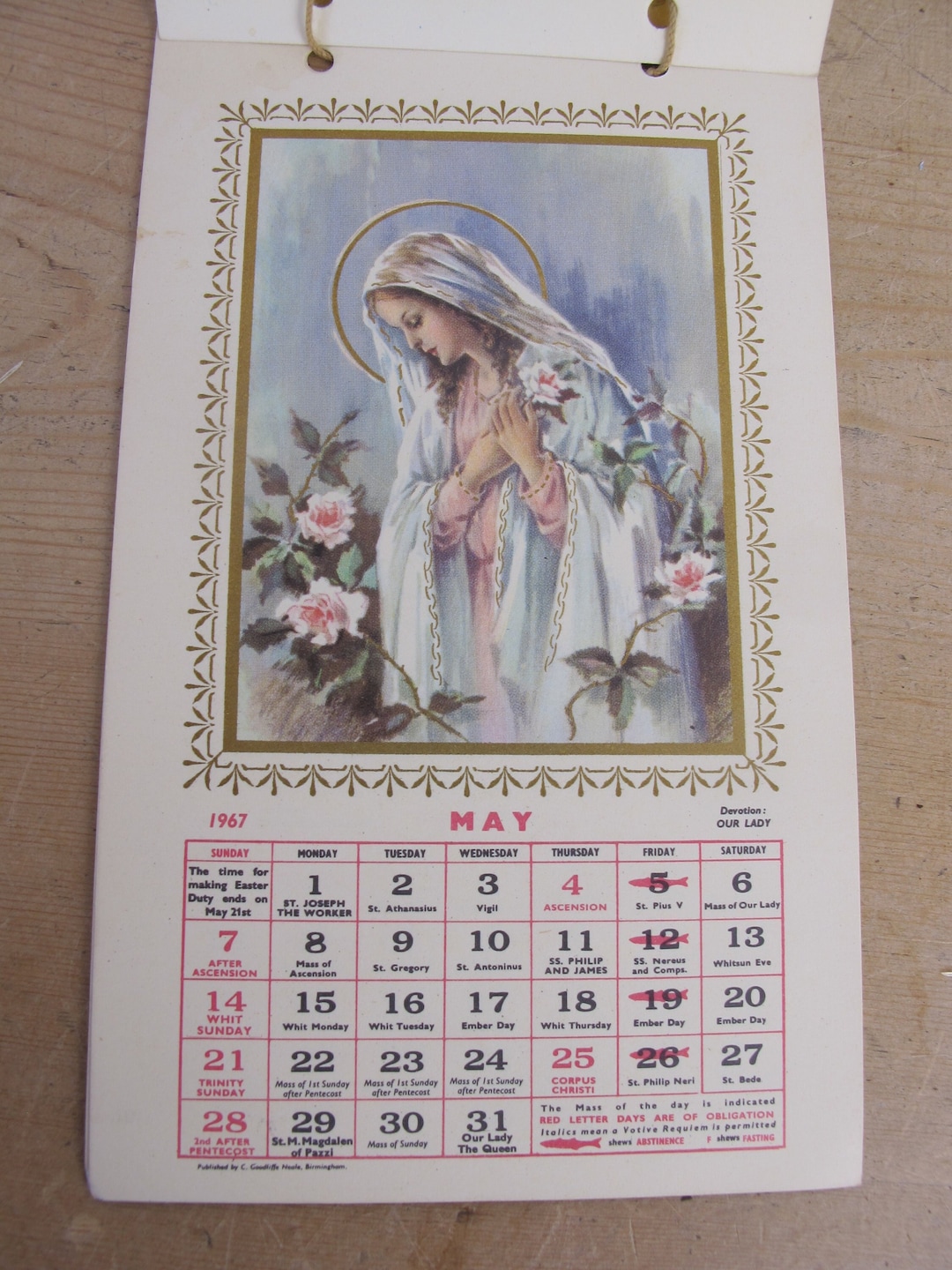 Charming Vintage Catholic Calender for 1967. Lovely Religious Images on ...
