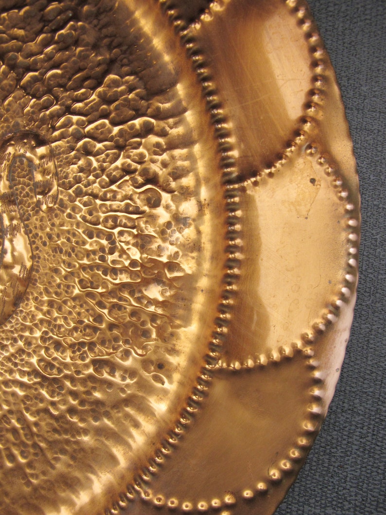 Vintage Round Copper Wall Hanging With Tigers. Wading Through Water. 18 ...