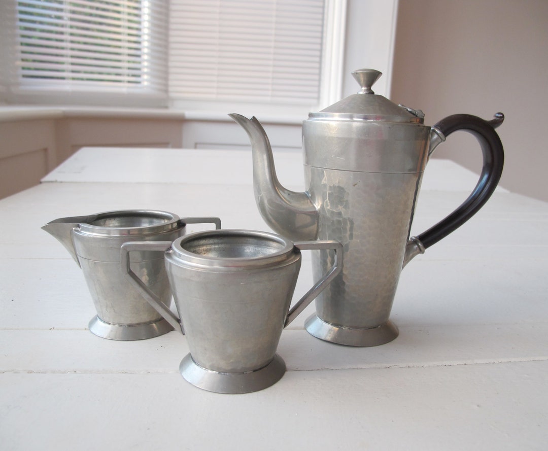 Antique English Pewter Coffee Set, Hand Hammered Arts and Crafts - Etsy