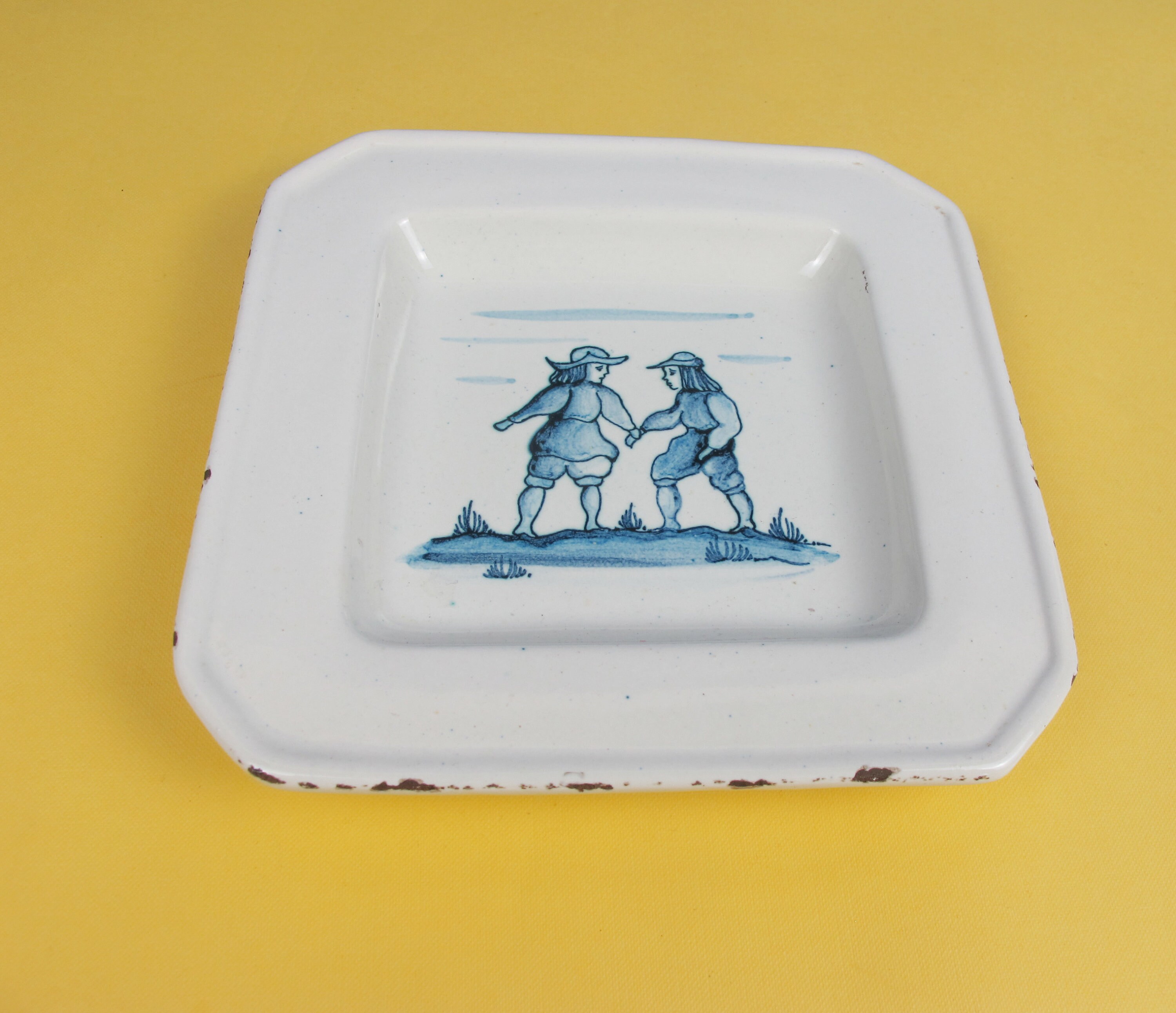 Unusual shallow square delft dish. Blue and white. Handpainted | Etsy