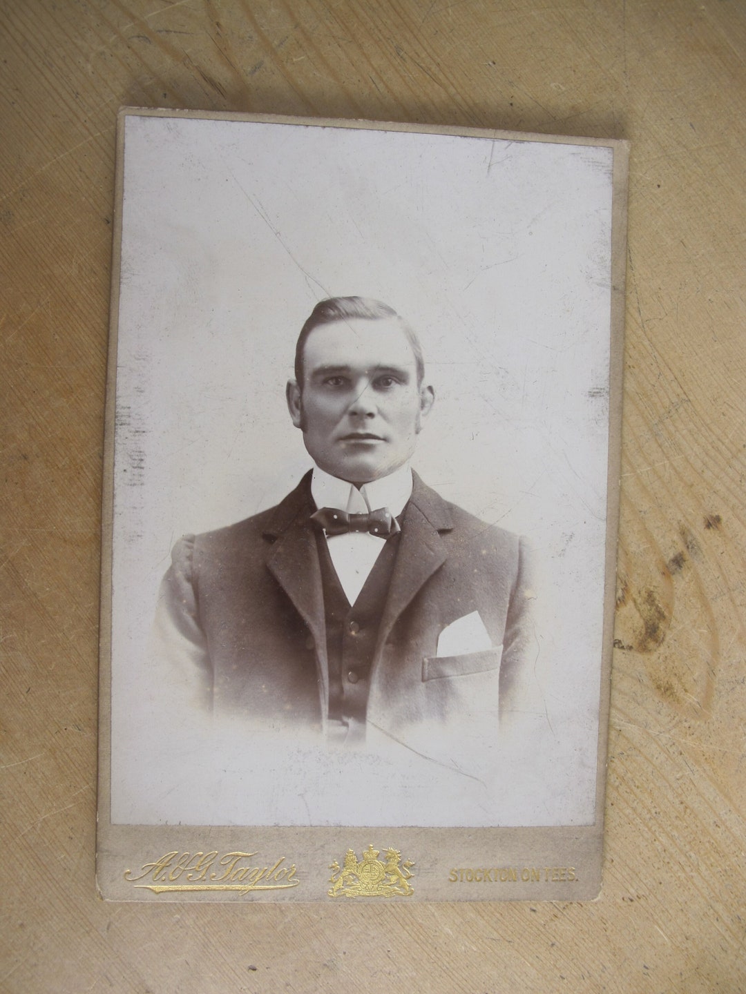 Antique Cabinet Card - Man in a Suit With Bow Tie. Sepia Studio ...
