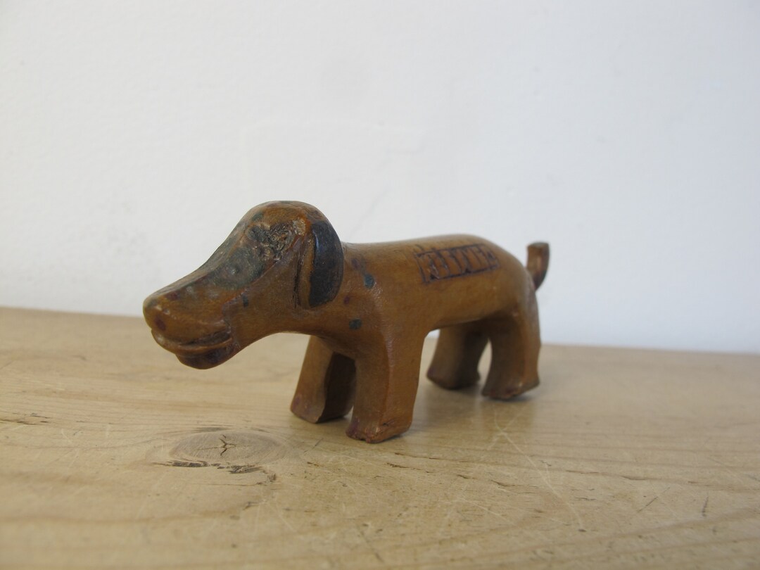 Vintage Wooden Dog. Cute Hand Carved Dachshund Dog. Tiny Wooden Dog ...
