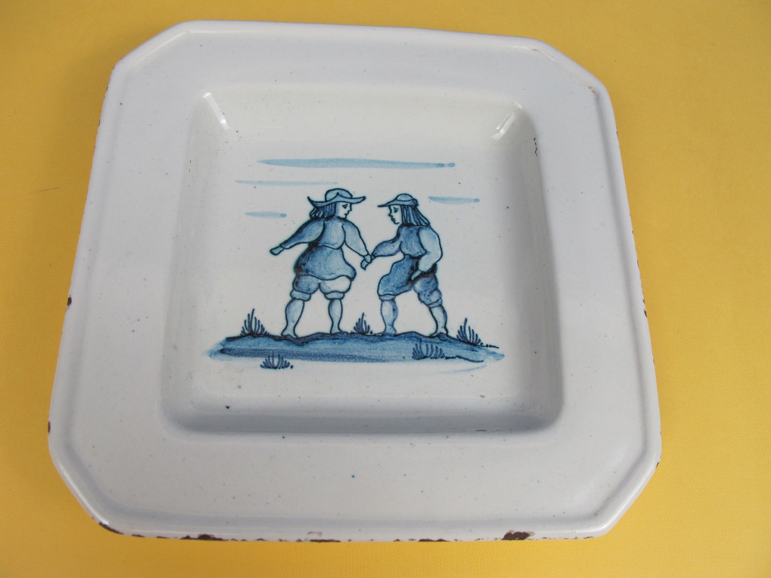 Unusual shallow square delft dish. Blue and white. Handpainted | Etsy
