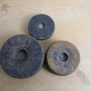 Antique Weights. Three Cast Iron Weights - 8oz, 1 Lb and 2lb. Round ...