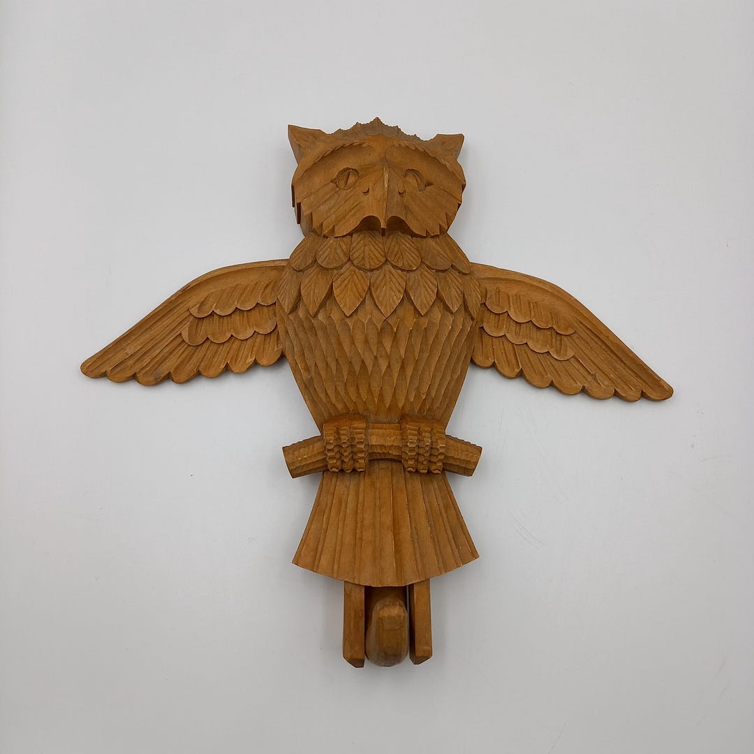 Vintage Wooden Owl Hook With Moving Wings Handcarved Wooden Owl, Pull ...