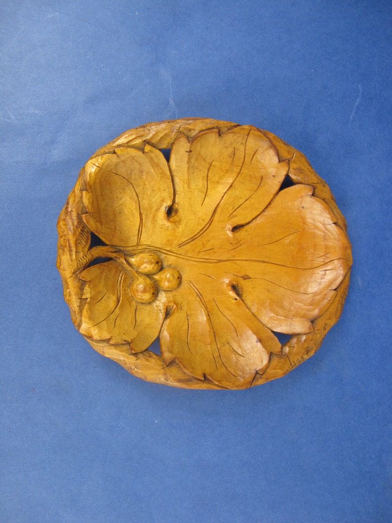 Vintage Hand Carved Shallow Wooden Leaf Shape Dish. Lovely - Etsy UK
