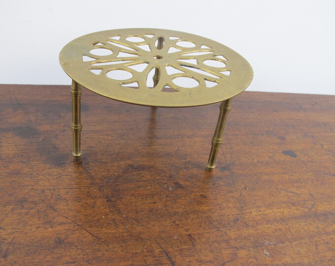 Vintage Brass Trivet. Three Legged Round Brass Trivet, Pot Stand, or ...