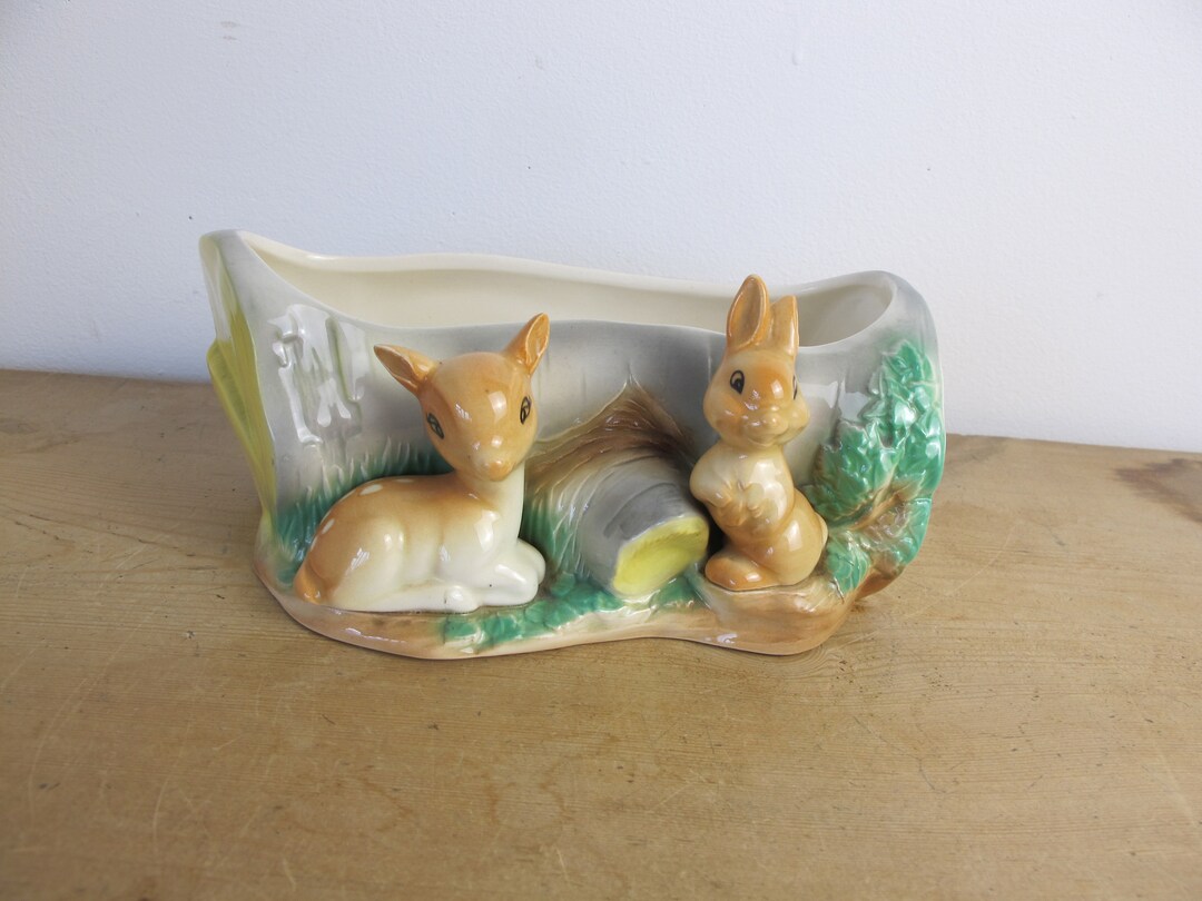 Hornsea Planter, Fauna Royal Jeunessa Log Planter With Faun and Rabbit ...