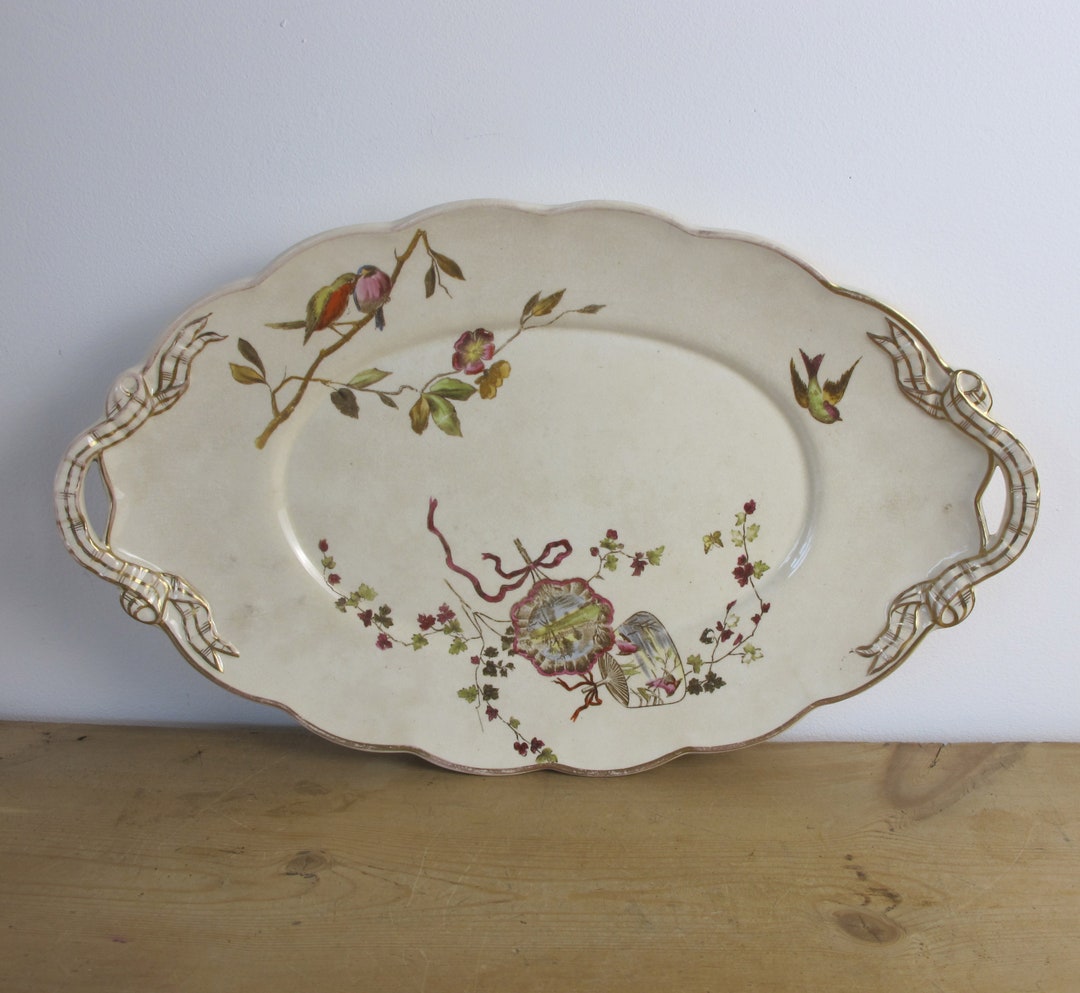 Beautiful Antique Serving Plate, With Birds, Florals and Decorative ...