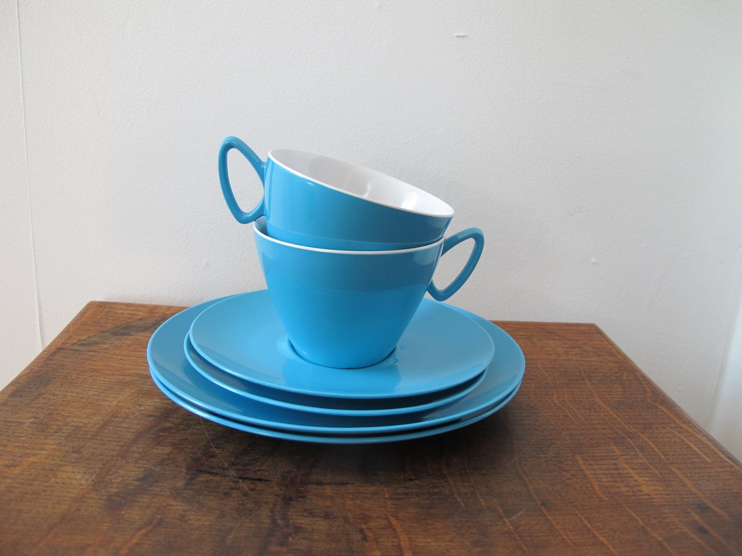 Vintage Gaydon Melaware Cups, Saucers and Plates. Lovely Turquoise Blue ...