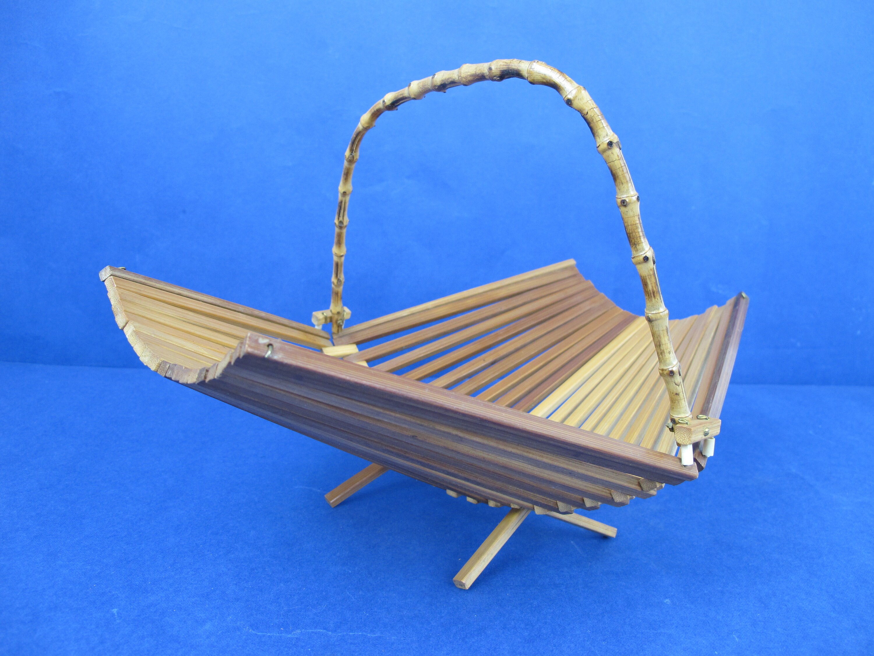 Stylish Mid Century Folding Bamboo Basket. Lovely Table Centre - Etsy UK
