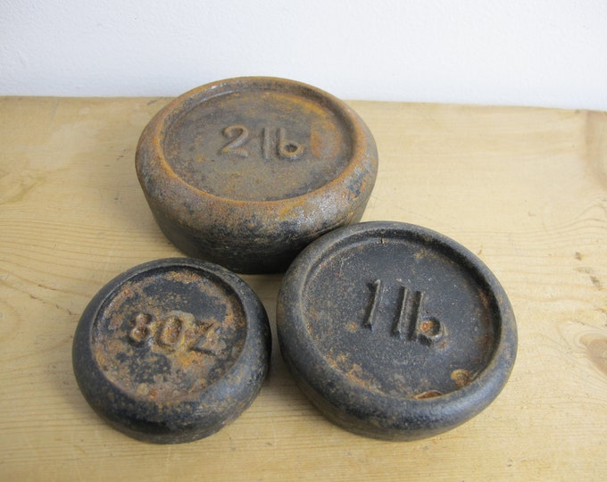 Antique Weights. Three Cast Iron Weights - 8oz, 1 Lb and 2lb. Round ...