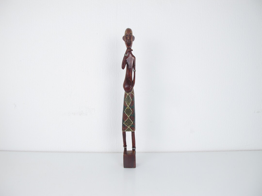 Vintage African Carved Wooden Figure. Tourist Wood Carving. Boho Wooden ...