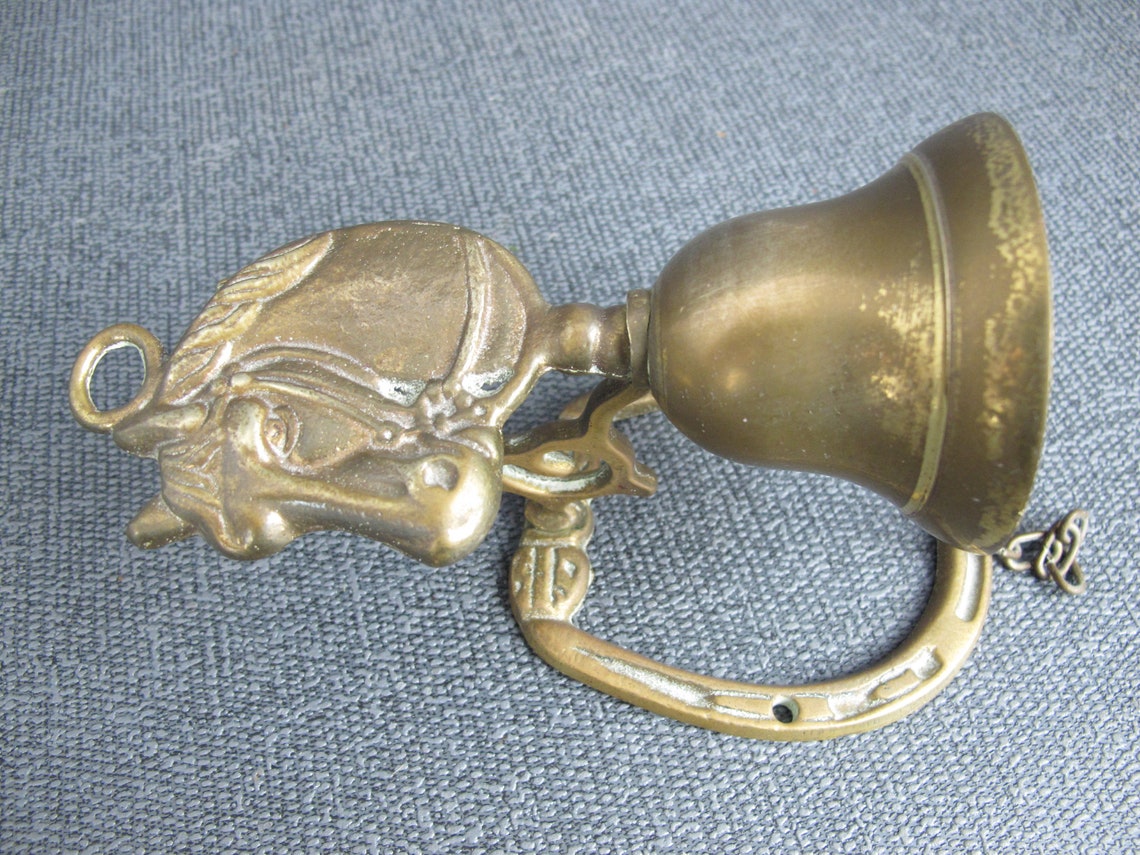 Vintage brass wall mounted bell. Horse head and horseshoe | Etsy