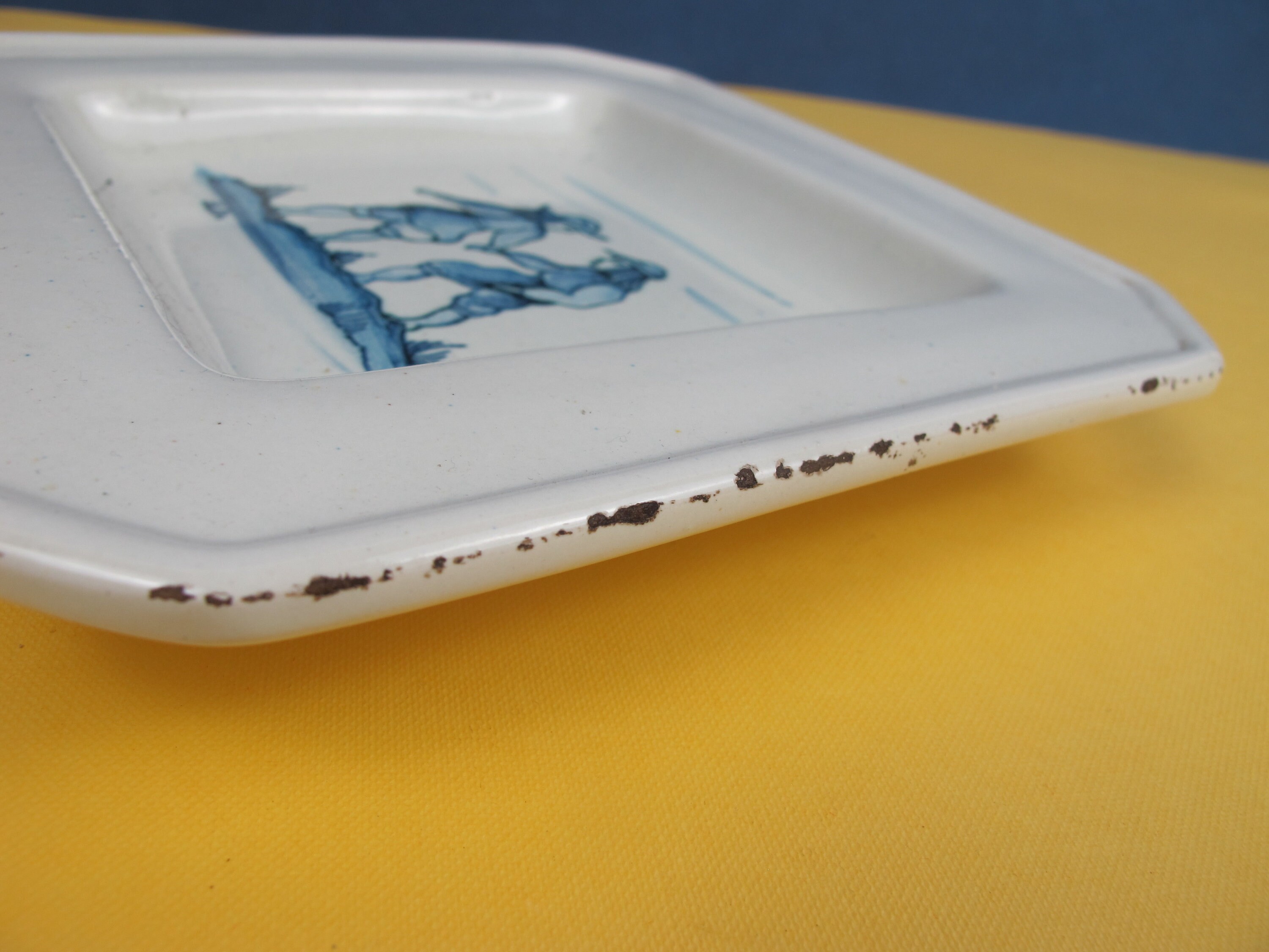 Unusual shallow square delft dish. Blue and white. Handpainted | Etsy