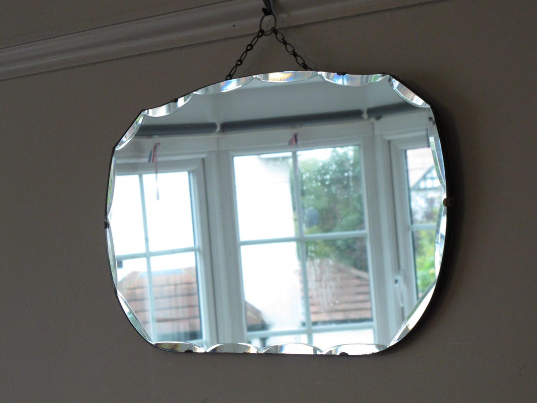 Frameless Art Deco Shield Shaped Mirror. Decorative Bevelled Edge ...