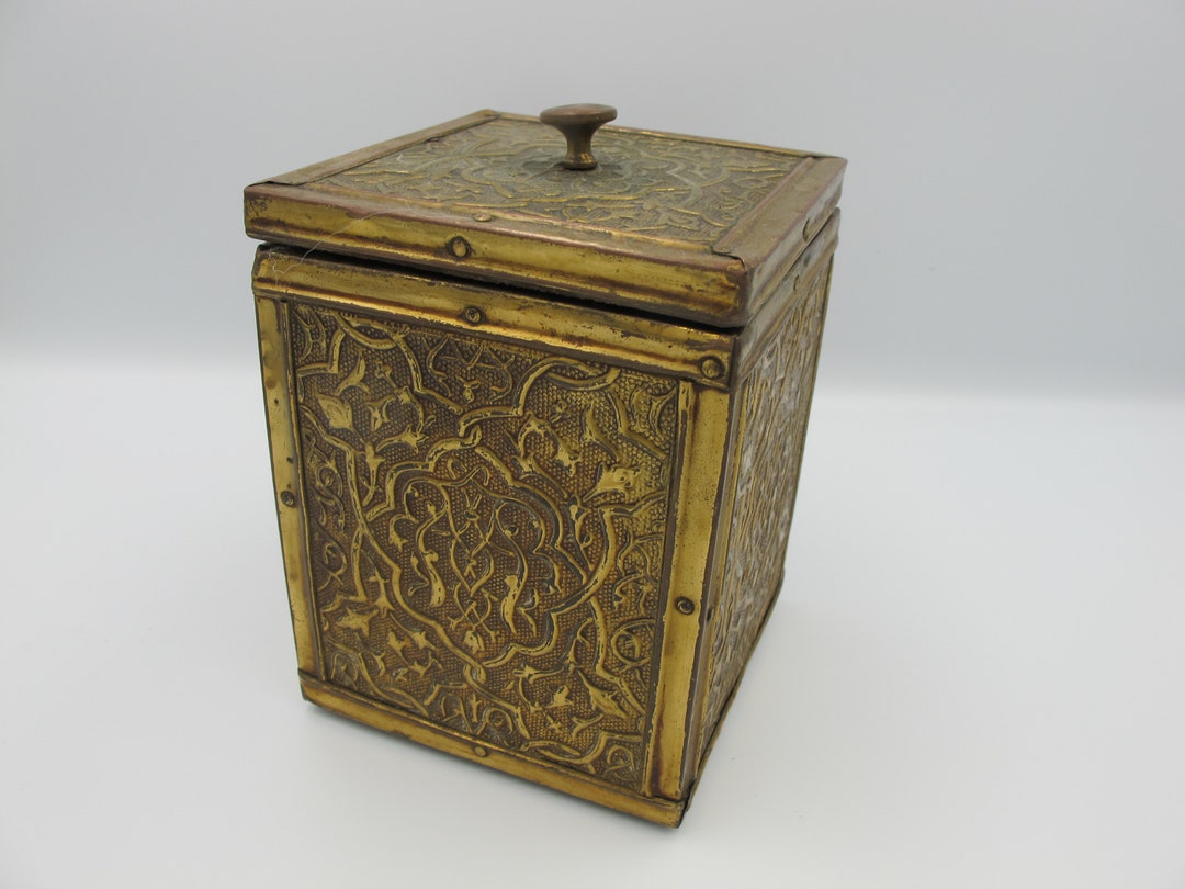 Vintage Brass Tea Caddy. Heavy Metal Lined Kitchen Caddy. Early ...