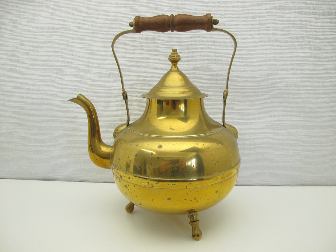 Vintage Brass Teapot. Large Lidded Tea Pot With Long Curved Spout ...