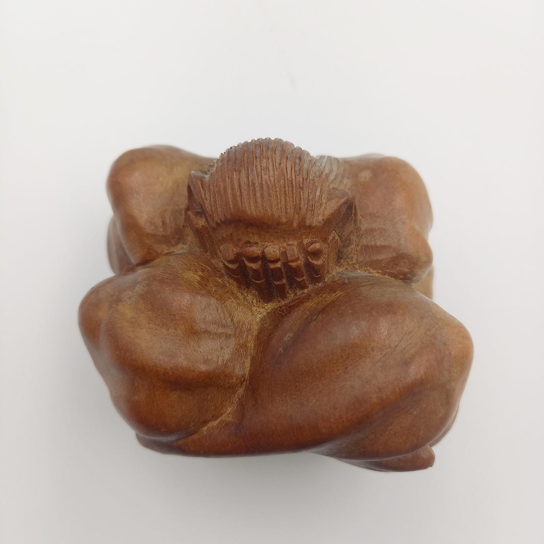 Vintage Weeping Buddha Statue. Hand Carved Solid Wooden Sculpture ...
