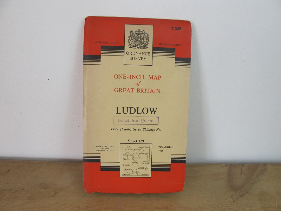 Vintage Map - Ludlow. OS Cloth Map One Inch Scale of Ludlow in ...