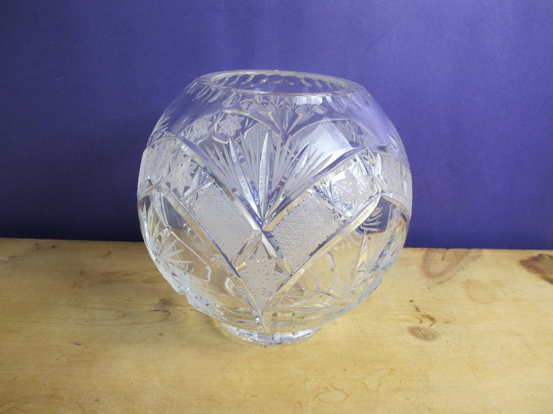 Vintage Cut Glass Spherical Vase. Large and Heavy Rose Bowl - Etsy