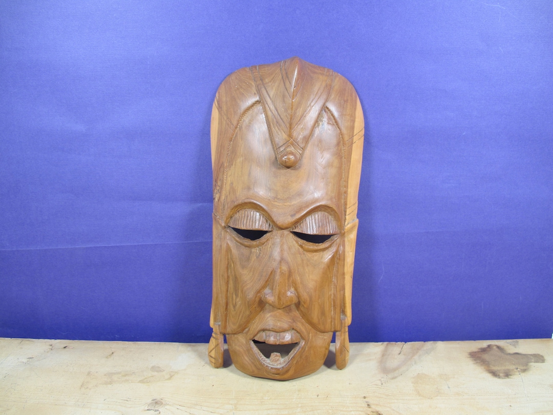 Vintage Wooden Mask Wall Hanging. Wooden Wall Art. Hand Carved ...