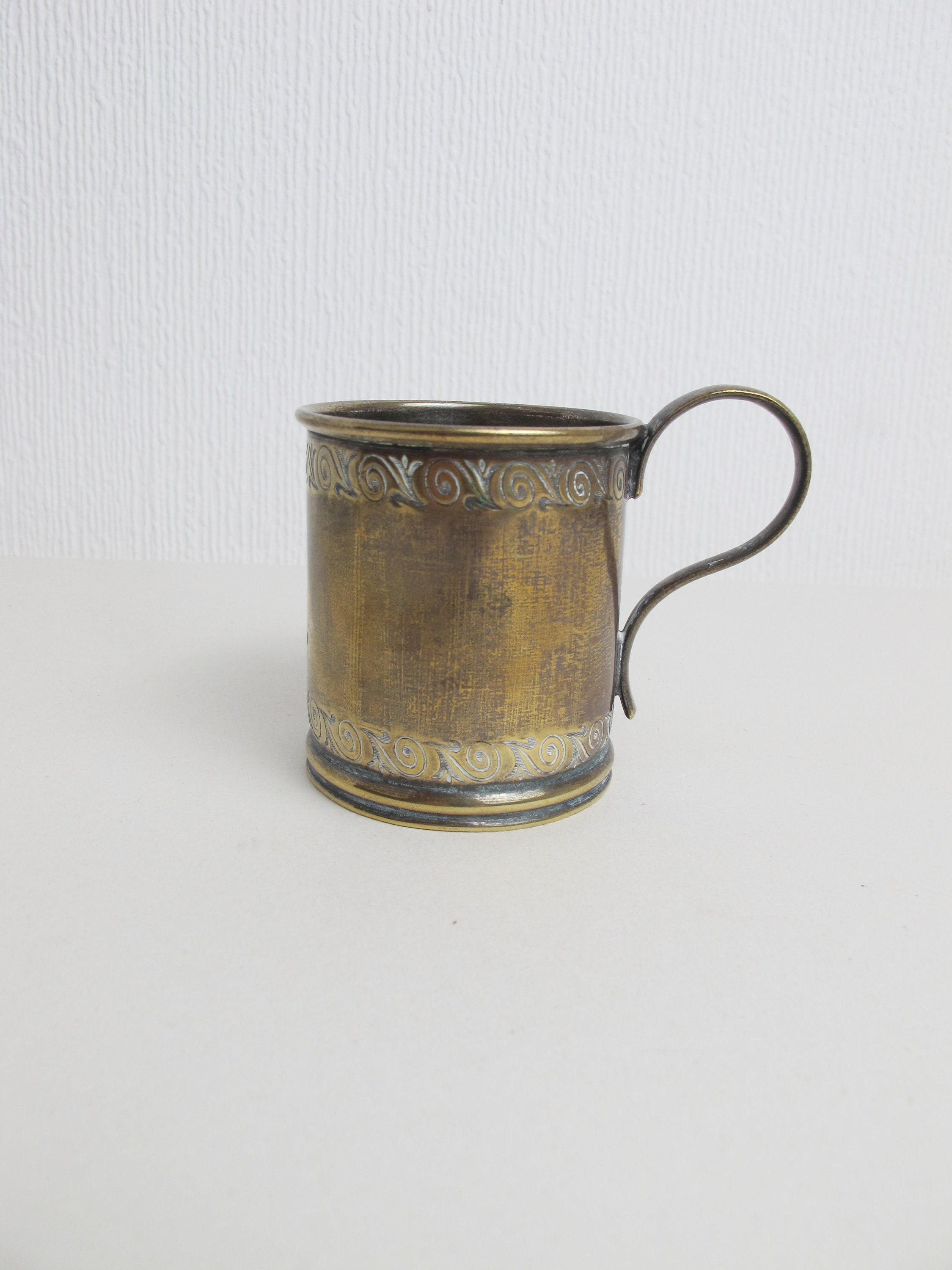 Small Brass Tankard. Banded Design Lovely Scrolled Pattern - Etsy UK