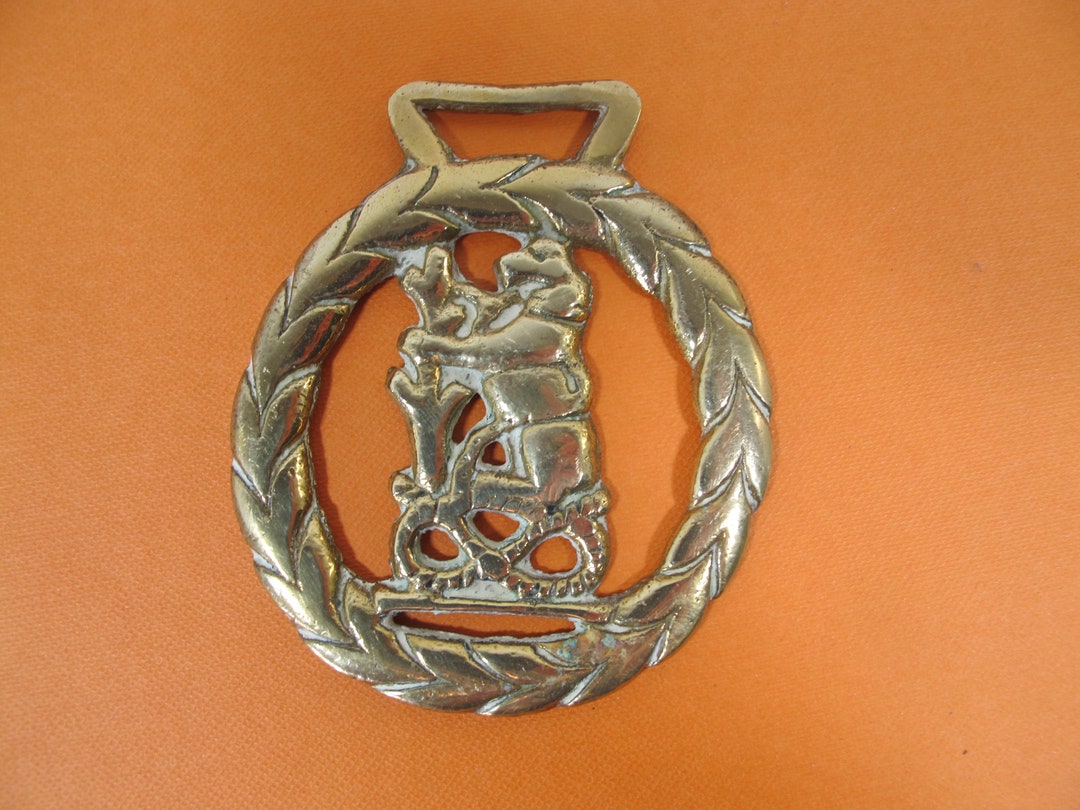 Vintage Horse Brass. Lion, Knot and Staff in a Wreath - Etsy