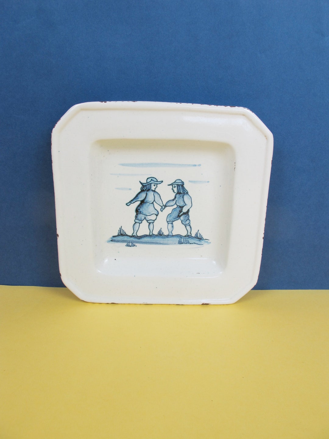 Unusual Shallow Square Delft Dish. Blue and White. Handpainted Image of ...