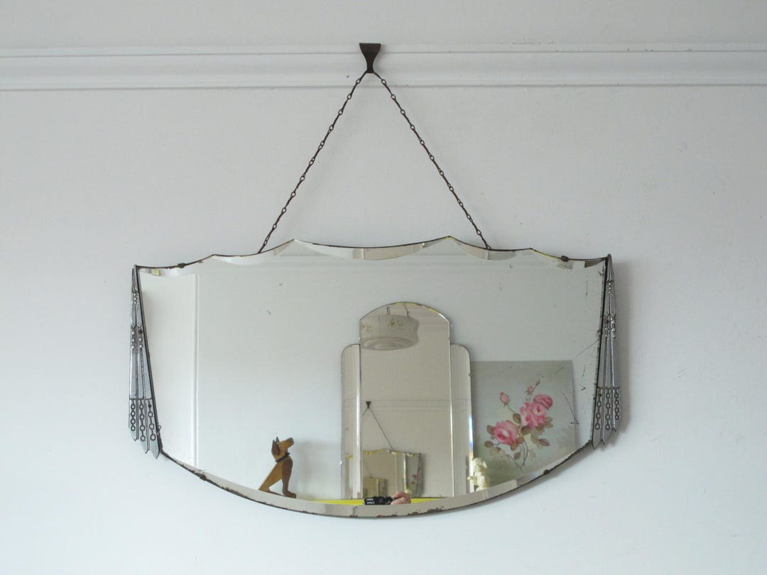 Amazing Large Frameless Bevelled Art Deco Mirror With Two Side Lip ...