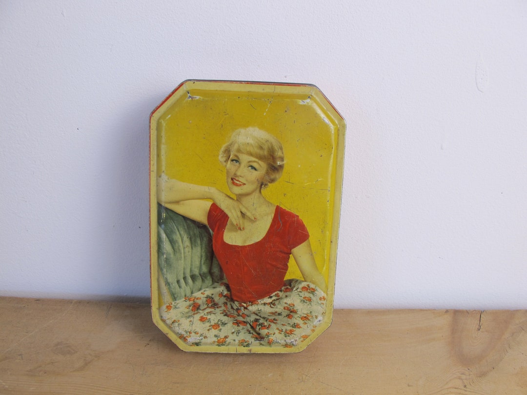 Vintage Tin. Pin up Girl - Blond With Red Top and Flowery Skirt. Arthur ...