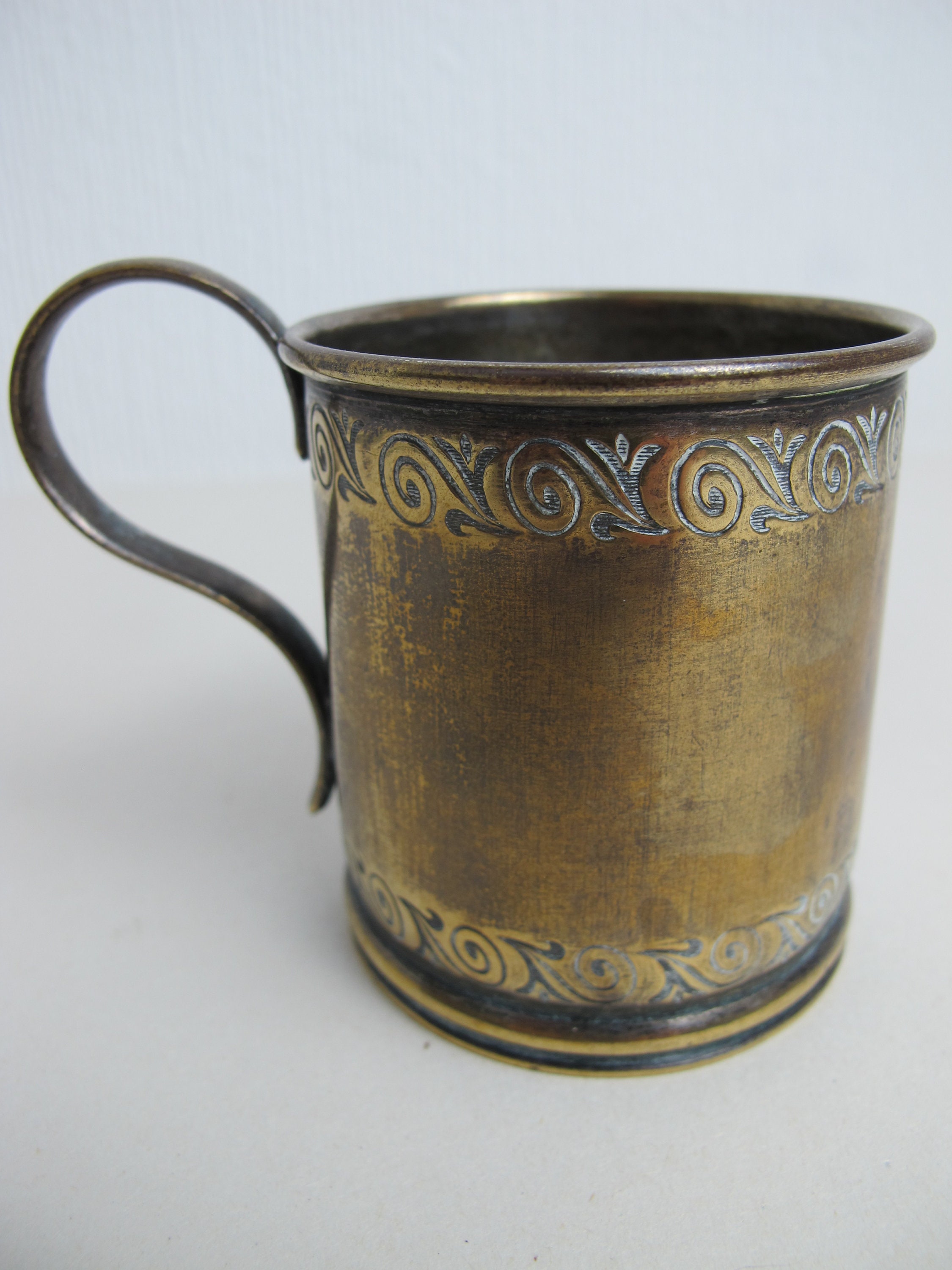 Small Brass Tankard. Banded Design Lovely Scrolled Pattern - Etsy UK