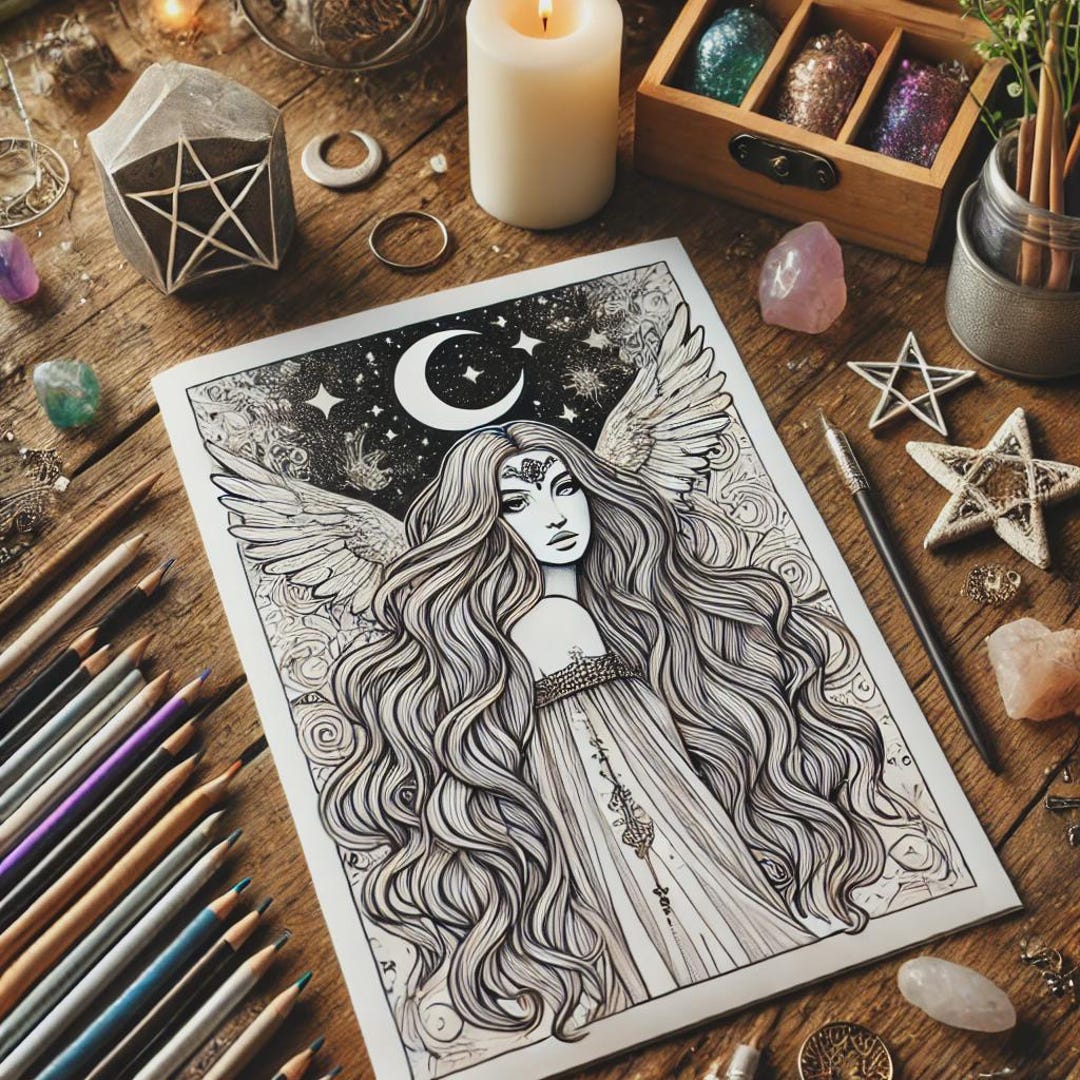 Celestial Goddess Coloring Page – Mystical Adult Coloring Book ...