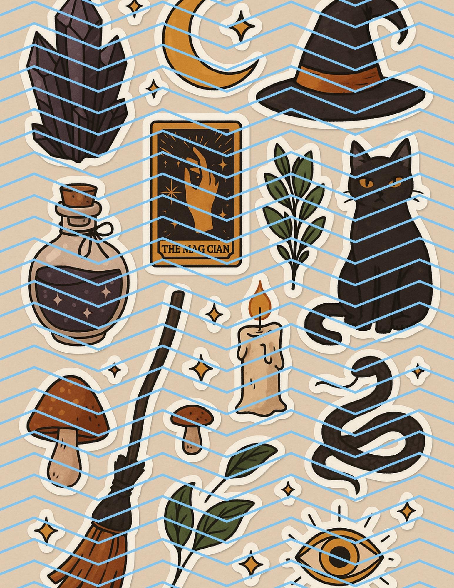 Witchy Sticker Sheet | Mystical Witch Aesthetic Stickers | Digital ...