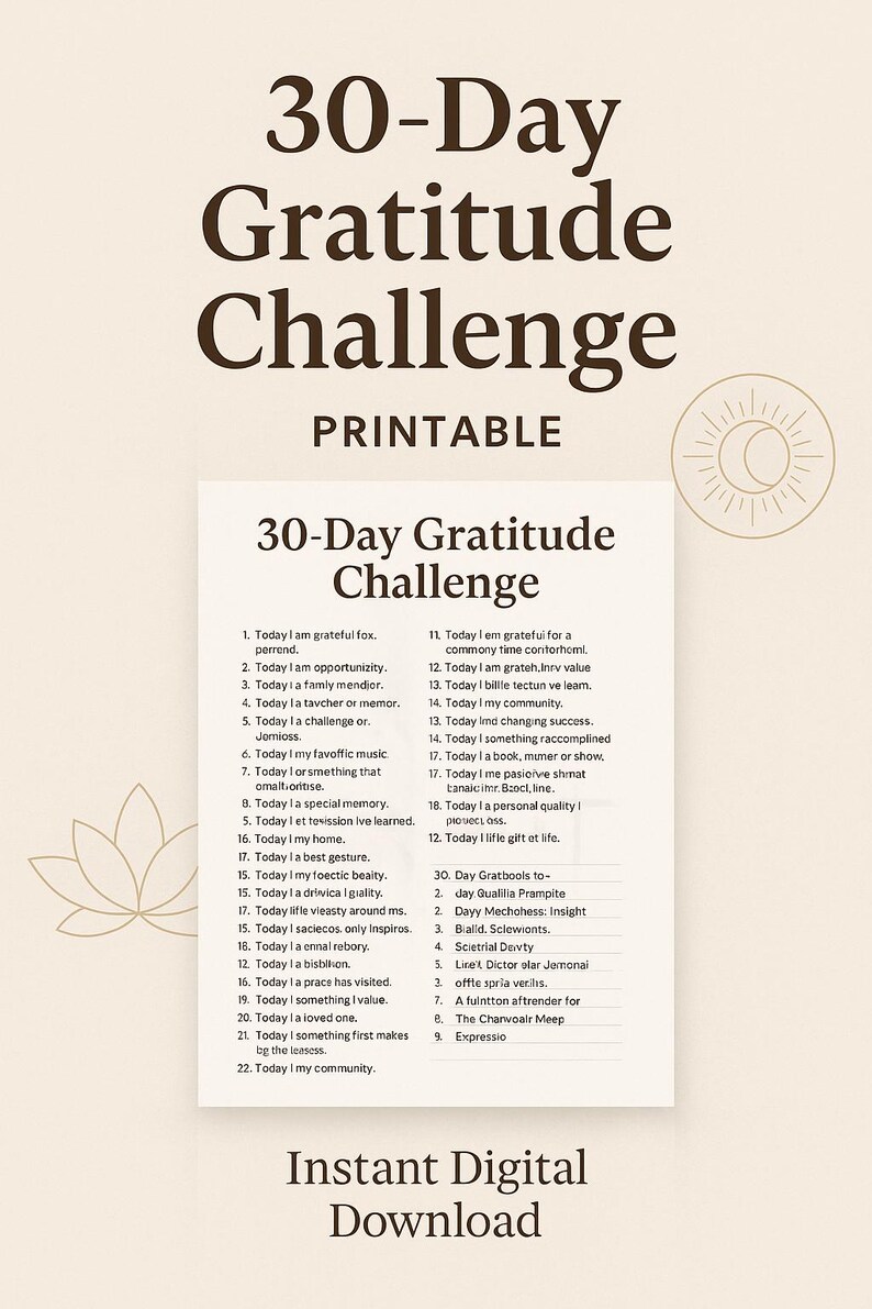 30-day Gratitude Challenge Printable | Daily Mindfulness and Self ...