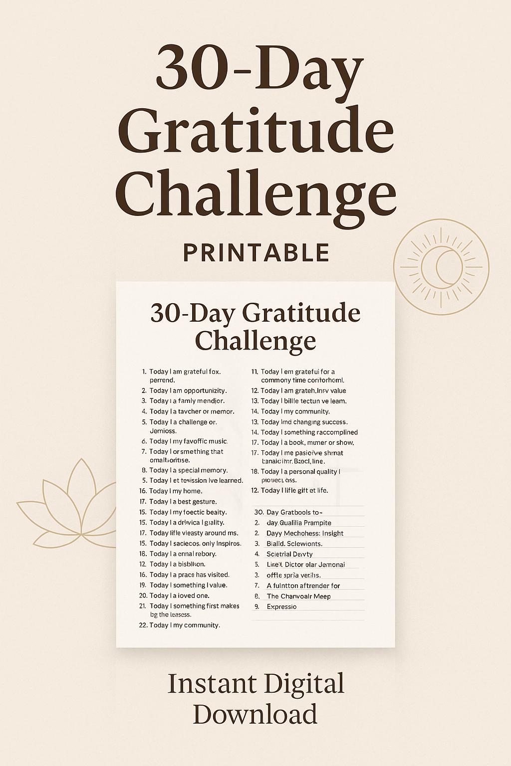 30-day Gratitude Challenge Printable | Daily Mindfulness and Self ...